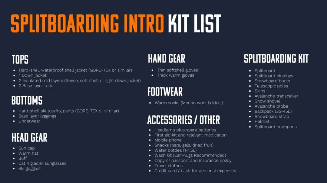 Splitboarding Intro Kit List - Adventure Base